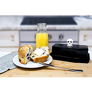 Boston Warehouse Coffin Shaped with Skull Handle Covered Butter Dish, Standard, Black