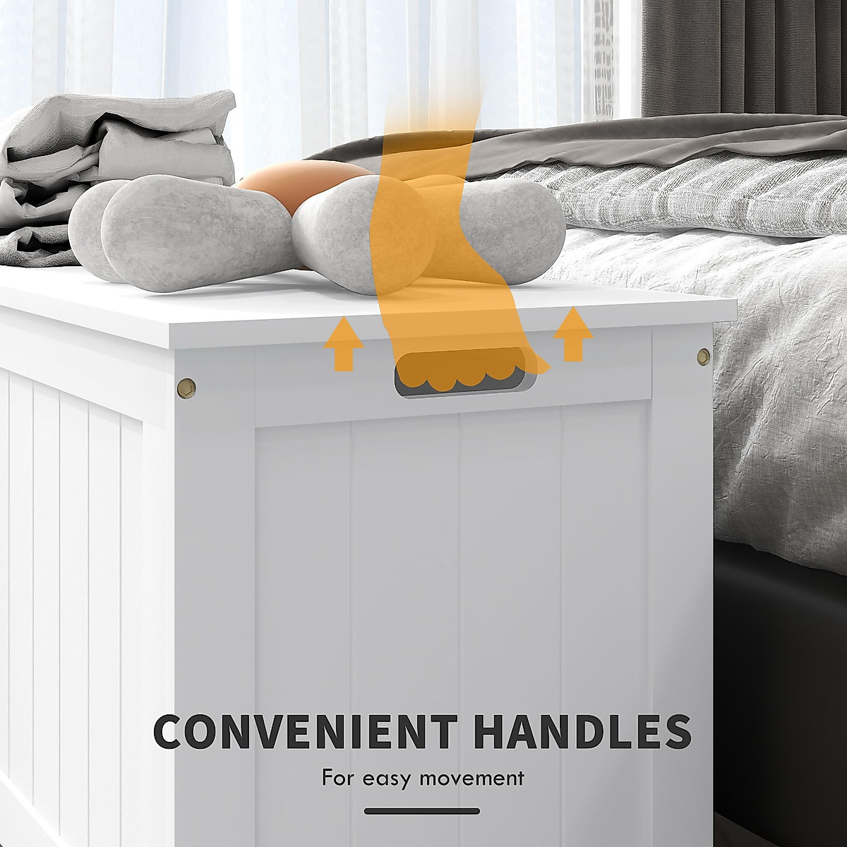 HOMCOM Storage Chest, Wooden Box with 2 Safety Hinges and Cut-out Handles, Modern Storage Trunk for Living Room, Entryway, 39.4" x 15.7" x 18.9", White