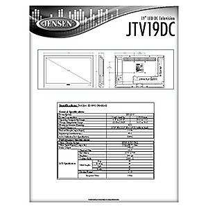 Jensen JTV19DC HD Ready 19 Inch 12V DC RV LED TV with Integrated HDTV (ATSC) Tuner, HD Ready (1080p, 720p, 480p), 1366 x 768 Full HD, Dual Function Wireless Remote Control, Black