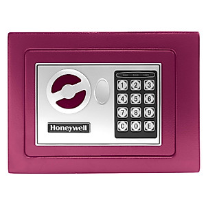 Honeywell Safes & Door Locks - Bolt Down Small Safe Box with Digital Lock for Home - Steel Security Electronic Lock Box - Cabinet & Door Design Safe with 2 Keys - 0.17-Cubic Feet - Pink - 5005P