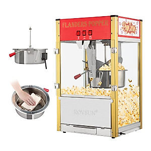 ROVSUN Commercial Popcorn Machine Movie Theater Style with 16 Ounce Kettle, Countertop Popcorn Maker Machine w/Stainless Steel Scoop, Oil Spoon & 3 Popcorn Cups (Red)