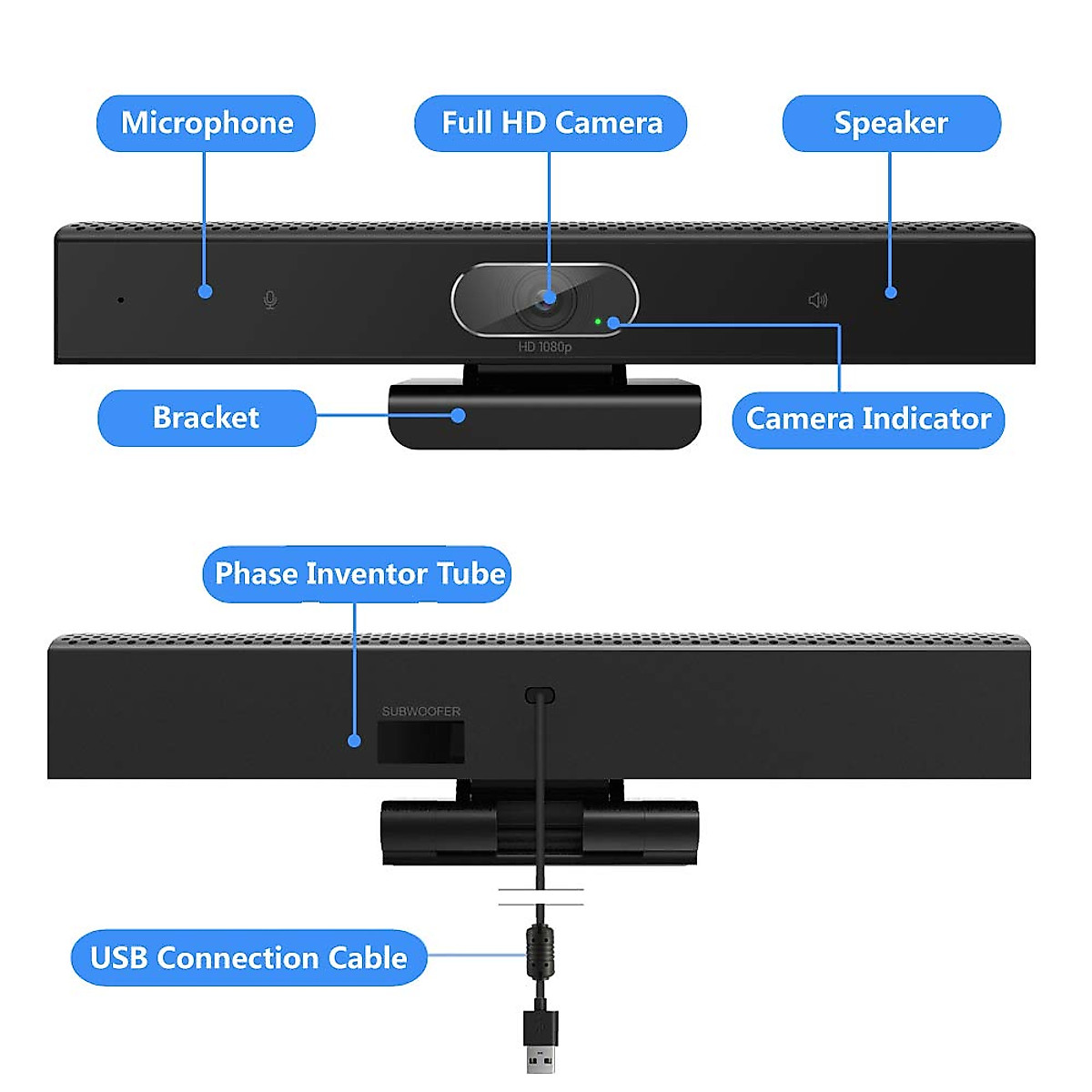 iTOPVIS 3-in-1 Full HD 1080P Conference Webcam with Microphone and Speaker, Wide Angle USB Video Conference Camera for Mac, PC, Laptop, Desktop(Black)