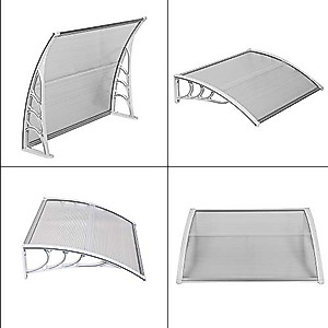 Window Awning 30" x 40", Polycarbonate Cover Front Door Outdoor Patio Awning Canopy UV Rain Snow Protection Hollow Sheet - Transparent Board & White Holder