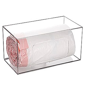 SEANADO Trash Bag Dispenser Roll Holder, Wall Mount Acrylic Kitchen Organizer Storage Box Holder for Garbage Bag Grocery Bag Plastic Shopping Bag Roll Container (10.4 x 5.5 x 5.5 inches)