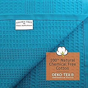 GILDEN TREE Waffle Towel Quick Dry Thin Exfoliating, 4 Pack Washcloths for Face Body, Classic Style (Aqua)