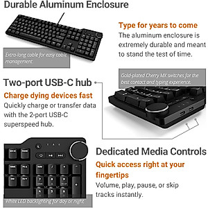 Das Keyboard 6 Professional Backlit Wired Mechanical Keyboard – Clicky Cherry MX Blue Switches, Shine-Through Keycaps, 2-Port USB C Hub, Media Controls, Durable Aluminum Enclosure, Volume Knob, NKRO
