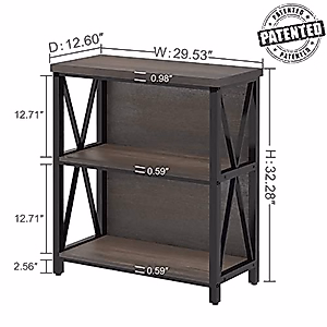 FATORRI Rustic Short 2 Shelf Bookshelf, Industrial Low Wood Bookcase, Farmhouse Small Book Case for Small Space (Walnut Brown)