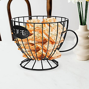 Ipetboom Modern Fruit Stand Coffee Pod Holder Basket: Cup Shaped Espresso Capsule Organizer Coffee Creamer Storage Wire Fruit Basket for Coffee Table Bar Kitchen Cafe Countertop Black
