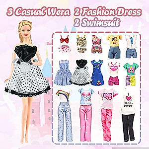 25 PCS Doll Clothes for 11.5 inch Girl Doll Including 3 Flower Dress 2 Seqien Dress 3 Casual Wear 2 Fashion Dress 2 Swimwear 10 Pair of Shoes Birthday for Girls Style in Random