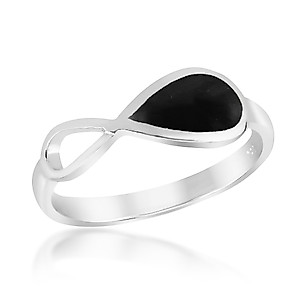 AeraVida Everlasting Infinity Bond Semi Simulated Black Onyx Inlay .925 Sterling Silver Ring