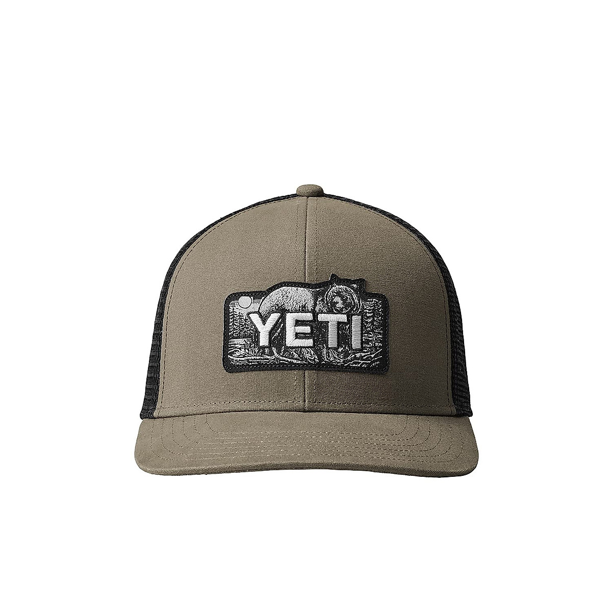 YETI Bear Badge Trucker Hat, Sharptail Taupe/Black, One Size