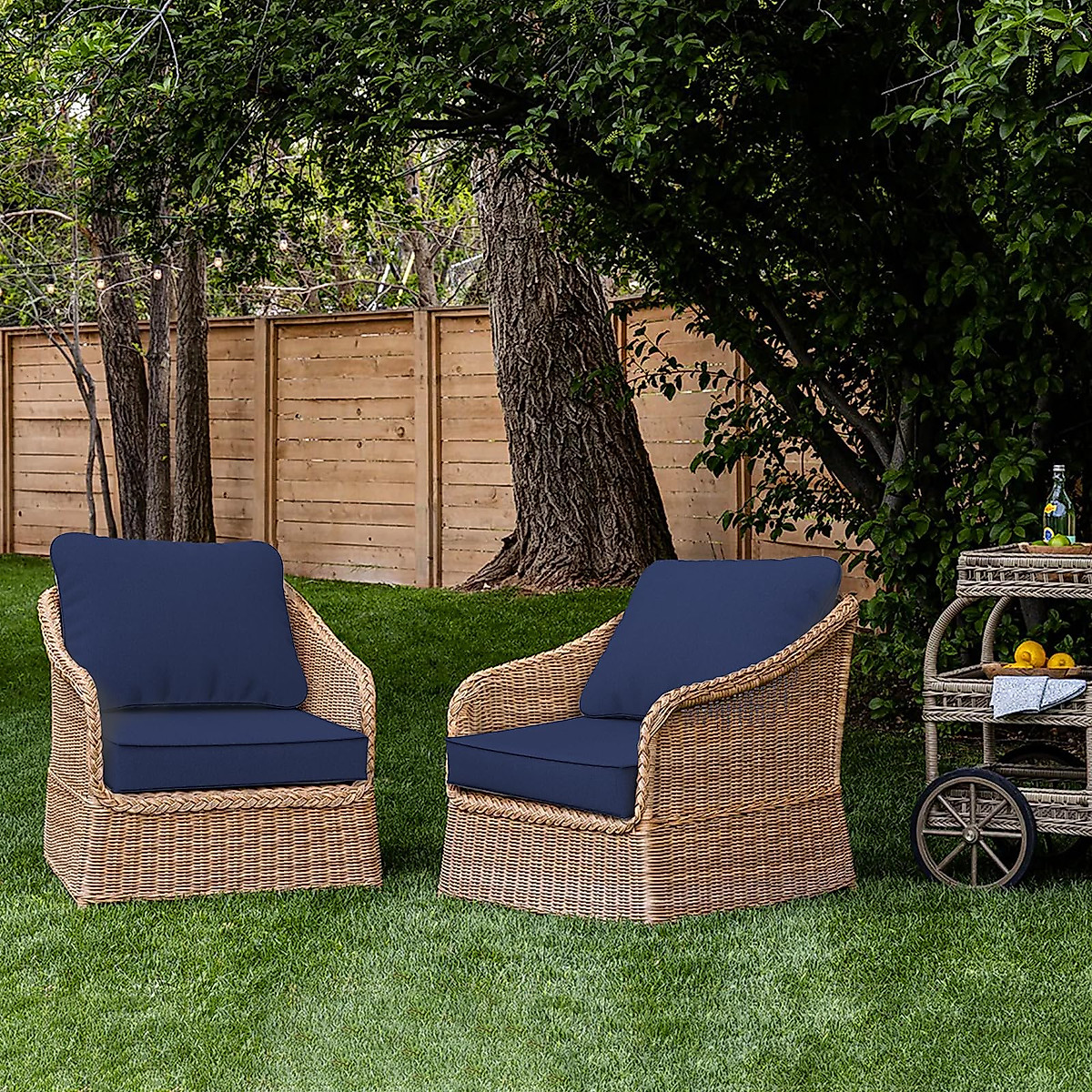 DYTXIII Outdoor Deep Seat Cushions Set 24 x 24 Inch for Patio Furniture,Water Resistant Chair Cushions Replacement Includes Seat Cushion & Back Pillow for Couch Sofa, Wicker Chair - Navy Blue
