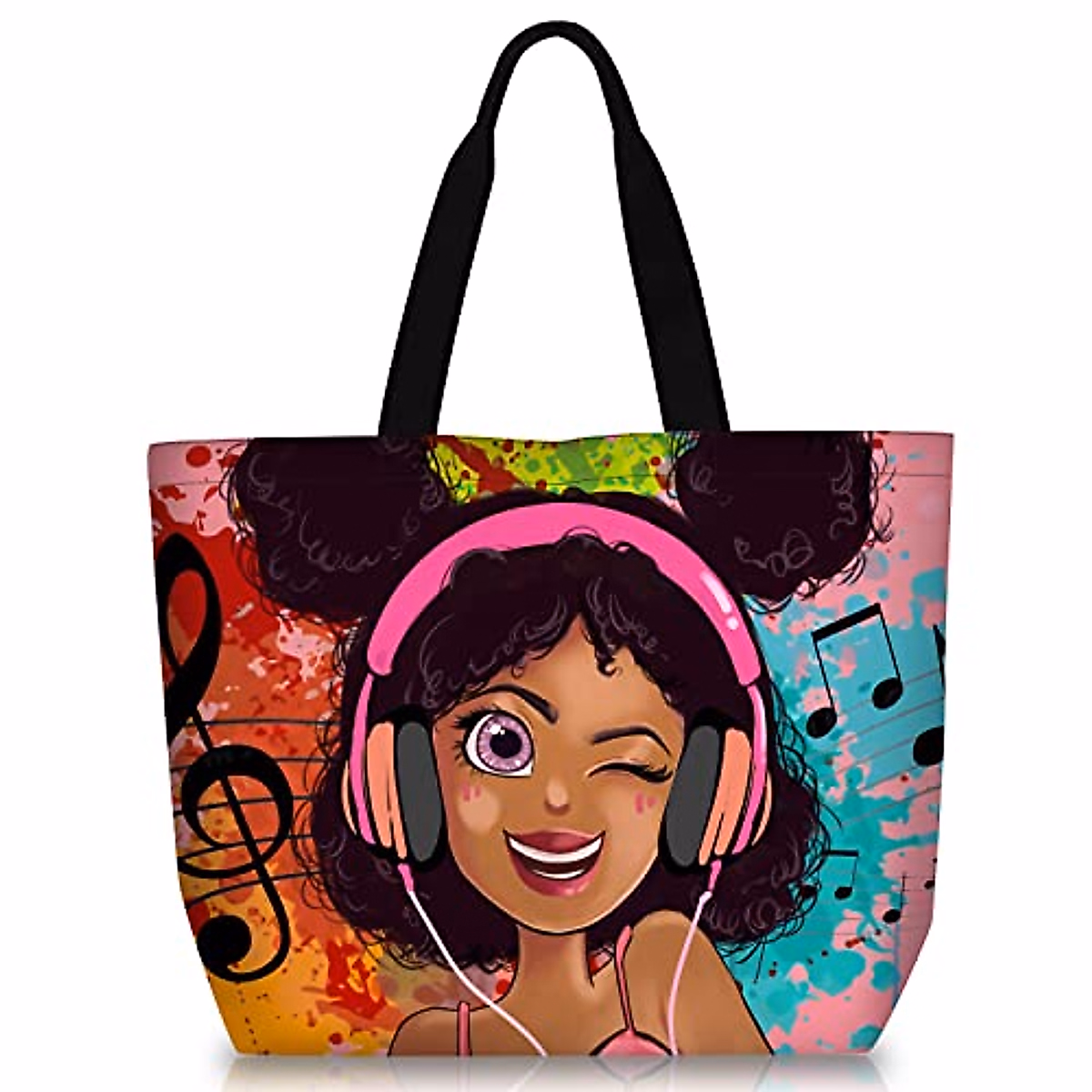 EZYES African American Womens Tote Bag Black Girl Tote Bag For Women Pink Large Casual Shoulder Handbag Beach Bag For Work School Gym