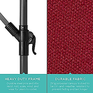 Best Choice Products 10ft Offset Hanging Market Patio Umbrella w/Easy Tilt Adjustment, Polyester Shade, 8 Ribs for Backyard, Poolside, Lawn and Garden - Burgundy