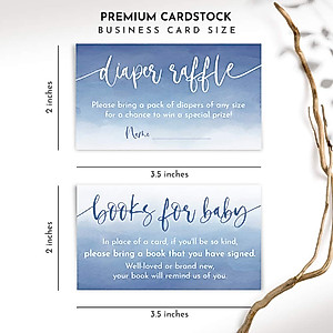 Baby Shower Invitations Set for Boys - 25 Blank Fill-in Invites with Envelopes, Books for Baby, Diaper Raffle, and Thank You Cards - Blue Watercolor