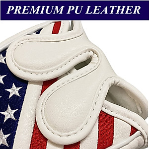 Embroidery Stars & Stripes Center Shafted Golf Mallet Putter Cover Magnetic Mallet Putter Head Cover Club Protective Case, Red White Blue Mallet Putter Headcover
