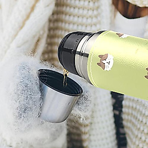 Stainless Steel Leather Vacuum Insulated Mug Strawberry Cat Thermos Water Bottle for Hot and Cold Drinks Kids Adults 16 Oz