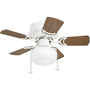 Prominence Home Hero, 28 Inch Traditional Flush Mount Indoor LED Ceiling Fan with Light, Pull Chain, Dual Finish Blades, Reversible Motor - 41530-01 (White)