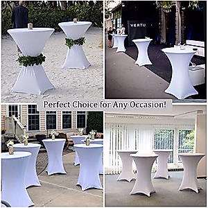4 Pack 32x43 Inch Cocktail Table Cover Spandex Stretch Square Corners Tablecloth, White Cocktail Round Table Cloth, Fitted High Top Table for Bar, Weddings, Birthday, Banquet, Outdoor Party (White)