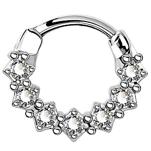 CM Crareesi Mania 16G Septum Clicker Rings Hoop 316L Stainless Steel Septum Clicker Rings Seven Clear CZ Septum Piercing Daith Piercing Jewelry