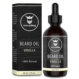 Striking Viking Vanilla Beard Oil (Large 2 oz.) - 100% Natural Beard Conditioner with Organic Argan and Jojoba Beard Oils with Vanilla Scent - Softens, Moisturizers, and Strengthens Beard Growth