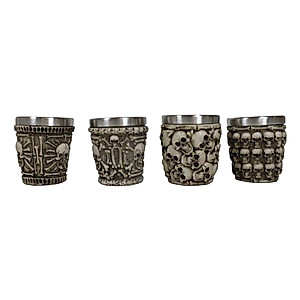 Ebros Ossuary Macabre Graveyard Piled Up Morphing Skulls And Skeleton Bones Resin Shot Glass With Stainless Steel Inner Cup Liner Skeleton Skull Shooter Drinkware Decor