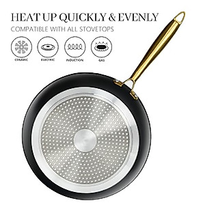 Non Stick Frying Pans Set with Lids, 10 & 11 Inch PFOA-Free Granite Coating Fry Pan, 4 PCS Skillet Sets for Cooking, Stainless Steel Handle Chef’s Pan, Gas Stove Top Induction, Oven Dishwasher Safe