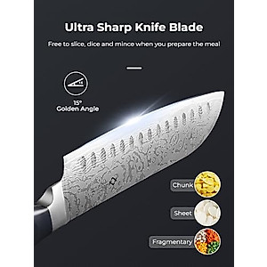 Knife Block Set, AMEGAT Knife Set with Advanced Self-Sharpening Technology, 14-Piece Waved Texture Kitchen Knife Set, Stainless Steel Knife Set with Block, Razor-Sharp Knives and Full Tang Handle