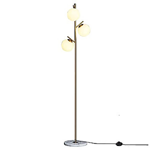 MichiDeco Floor Lamp, 3-Light Mid-Century Floor Light, Frosted Glass Globes Lamp for Bedroom or Living Room