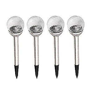 Bumper Solar Garden Stake Lights Cracked Glass Ball Dual LED Lamp with Colorful Light 4PCS Home and Garden