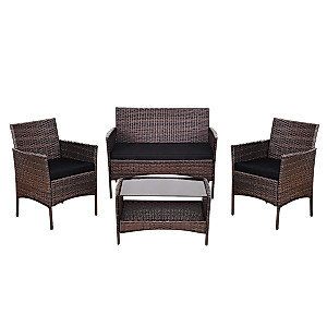 Tangkula Rattan Sofa 4 PCS Patio Wicker Furniture Set Outdoor Garden Lawn Poolside, OneSize, Beige