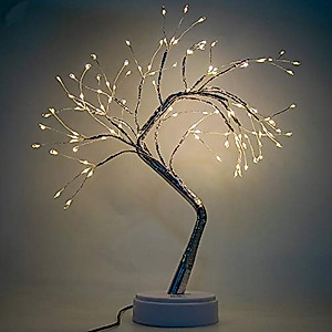 Lake Industries 20" LED Firefly Tree Lights | Bonsai - Bedroom, Desk Top, Table Lamp Decoration | USB/Battery Operated | Touch Switch | DIY Adjustable Branches | Home Party Holiday | Warm Lighting