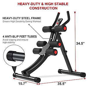 KESHWELL Ab Machine,Abs Workout Equipment for Home Gym,Whole Body Workout Waist Trainer for Women,Adjustable Abdominal Cruncher,Foldable Core Abs Exercise Machine with Resistance Bands&LCD Display