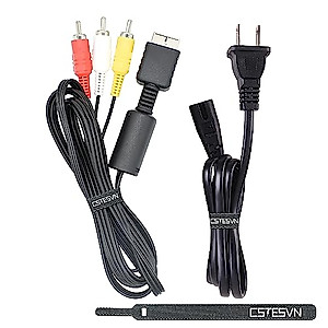 Power Cord and AV Cable for PS1 PS2 PS3, AC Power Cord and AV Cable Compatible with Playstation 1 2 3, 2 Prong Power Supply & Audio Video RCA AV Cable Replacement Set