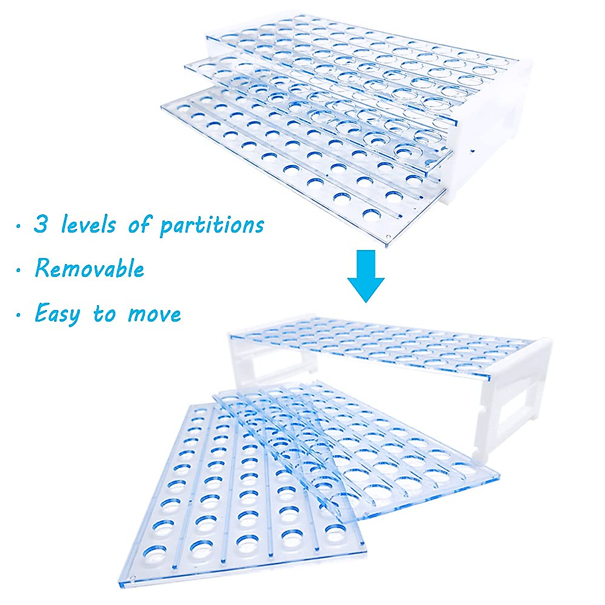 50Pcs Clear Plastic Test Tubes with Rack,16 x 100mm Tube with Caps and 50 Holes Tubes Rack,Test Tube Set for Scientific Experiments,Candy,Beads,Liquid Storage,Party Decor