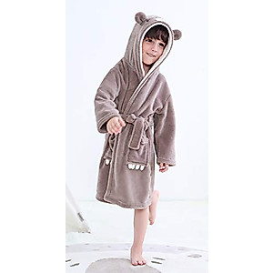 Baby Unisex Plush Animal Hooded Robe for Toddler Multicolored Sleepwear,Bear 3T