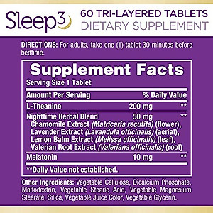 Melatonin by Nature's Bounty, Sleep3 Maximum Strength 100% Drug Free Sleep Aid, Dietary Supplement, L-Theanine & Nighttime Herbal Blend Time Release Technology, 10mg, 30 Tri-Layered Tablets