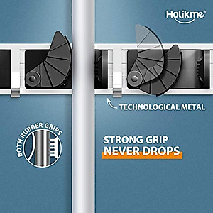 Holikme Mop Broom Holder Wall Mount Metal Pantry Organization and Storage Garden Kitchen Tool Organizer Wall Hanger for Home Goods (4 Positions with 4 Hooks, Black)