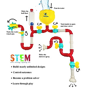 Mighty Bee Bath Toys Expansion Set: Building Toys for Shower or Bath Time. 31 Piece Pipes N Valves Set, Top STEM Learning Toys for Kids Ages 4-8, All the Fun of a Water Table, with Super Suction Cups!