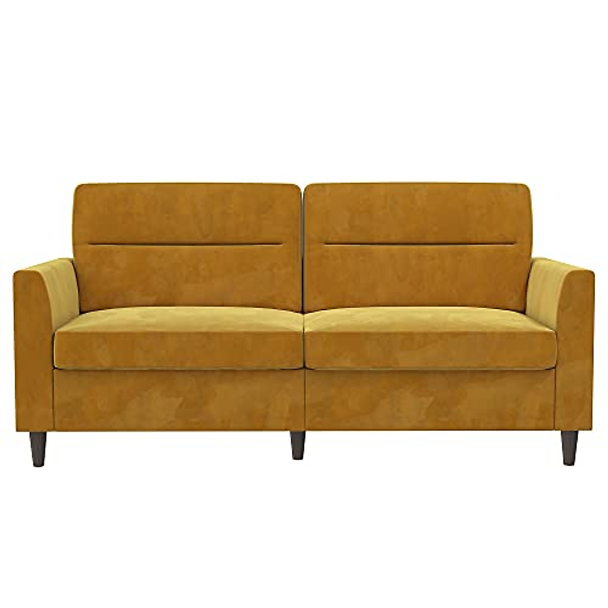 Novogratz Concord Sofa, Small Space Living Room 3 Seater, Pocket Coil Cushions, Mustard Yellow Velvet