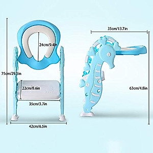 Yellow Ladder Step Potty Seahorse Pattern Adjustable Seat Step Stool with Step Stool,up to 50kg,Toilet Seat with Stairs for Children Travel & Home WC Use