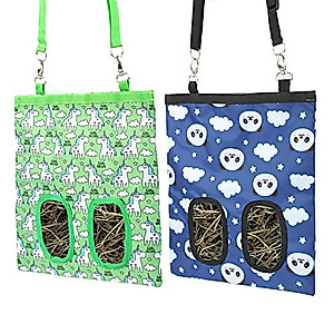 Alfie Pet - Queenie 2-Piece Set Slow Feed Feeder Hay Tote Bags for Horses, Goat and Alpacas - Color: Blue & Green
