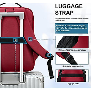 Victoriatourist Laptop Backpack for Women, Backpack College Bookbag with USB Charging Port, Water Resistant Daypack Cute Book Bag for Ladies Fit 15.6 Inch Computer（Red）