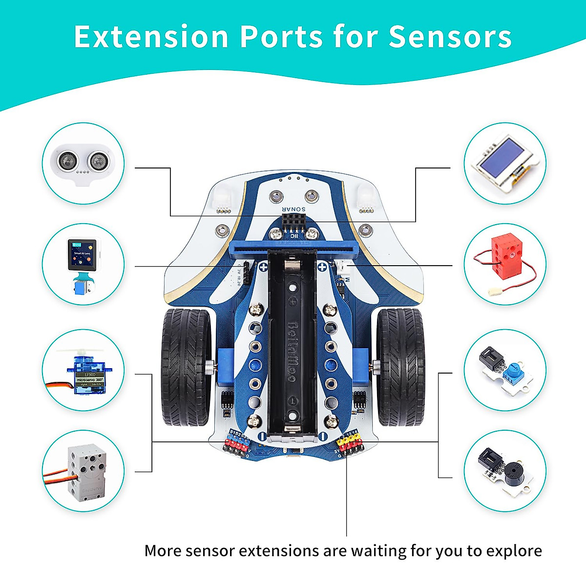 ELECFREAKS microbit Cutebot Pro DIY Programmable Robot Car Kit with 4 Line-tracking Sensors and Encoded Motor,STEM Educational Project Makecode Coding Car (not Include Micro:bit and Battery)