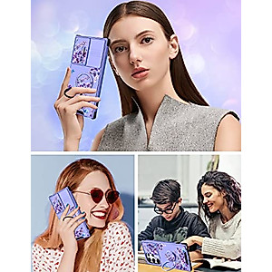 Goocrux (2in1 for Samsung Galaxy S23 Ultra Case Floral Flowers for Women Girls Girly Phone Cover Cute Lavender Flower Design with Slide Camera Cover+Ring Holder Purple Cases for S23 Ultra 5G 6.8''