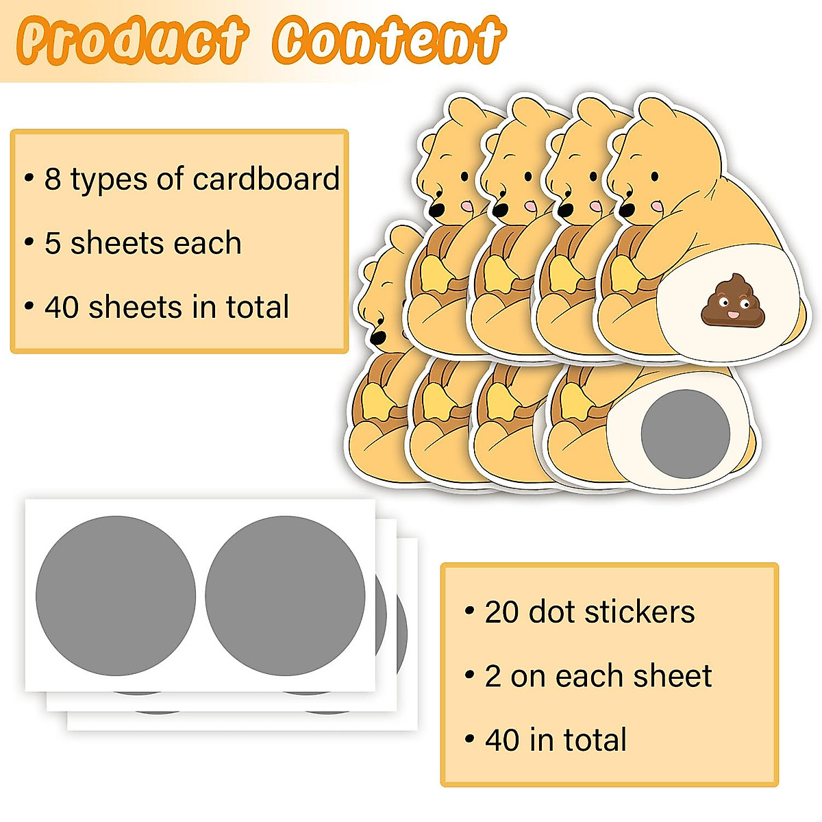 40pcs Winnie Baby Shower Scratch Off Game,Baby Shower Game Gifts For Winners - Baby Shower Prizes for Game Winners,Door Prizes & Silly Activity For Ice Breakers, Poop Scratch Off Lottery Tickets