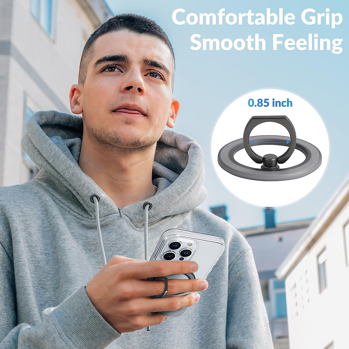 Magnetic Phone Ring Holder Compatible with MagSafe - metisinno Magnetic Phone Grip, Adjustable Finger Ring Grip and Stand, Remove for Wireless Charging Compatible, Black