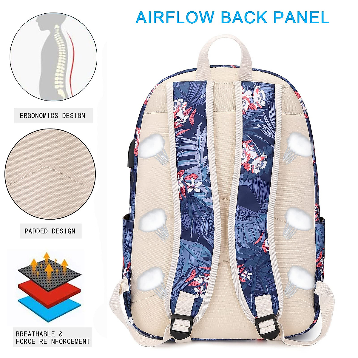 Natayoo Water Resistant Laptop Backpack College Backpack for Women with USB Charging Port and and Headphone Interface, Casual Daypack