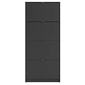 Pemberly Row Modern 4 Drawer Shoe Cabinet, 24-Pair Shoe Rack Storage Organizer in Black Matte