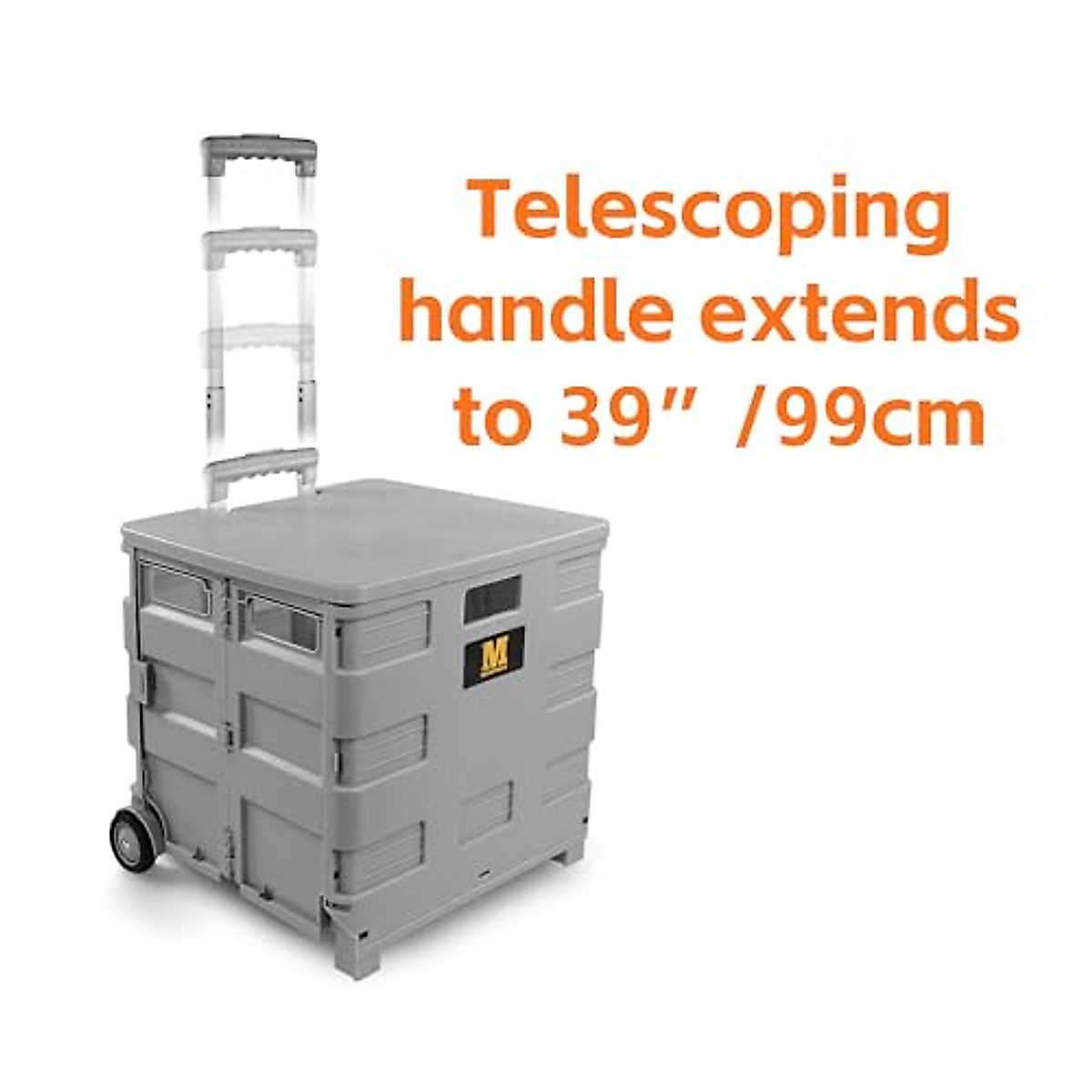 MaxWorks 50704 Collapsible Gray Rolling Folding Dolly Grocery Cart - Multi-Functional Teacher Dolly with Extra Storage, Durable Wheels, and Easy-to-Fold Design for Classroom, Office, Shopping